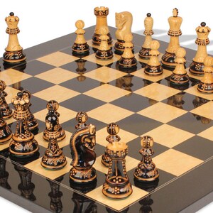 Zagreb Series Chess Set Decorative Burnt Boxwood Pieces With Black ...