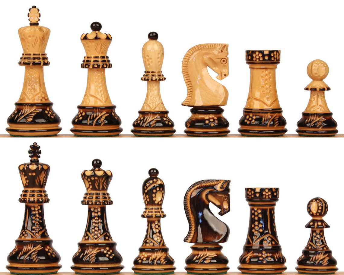 Zagreb Series Decorative Chess Set With Burnt Boxwood Pieces - 3.875 ...