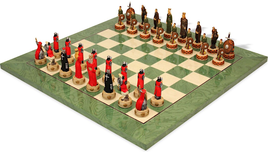 English & Scottish Theme Chess Set With Green Erable High Gloss Deluxe ...