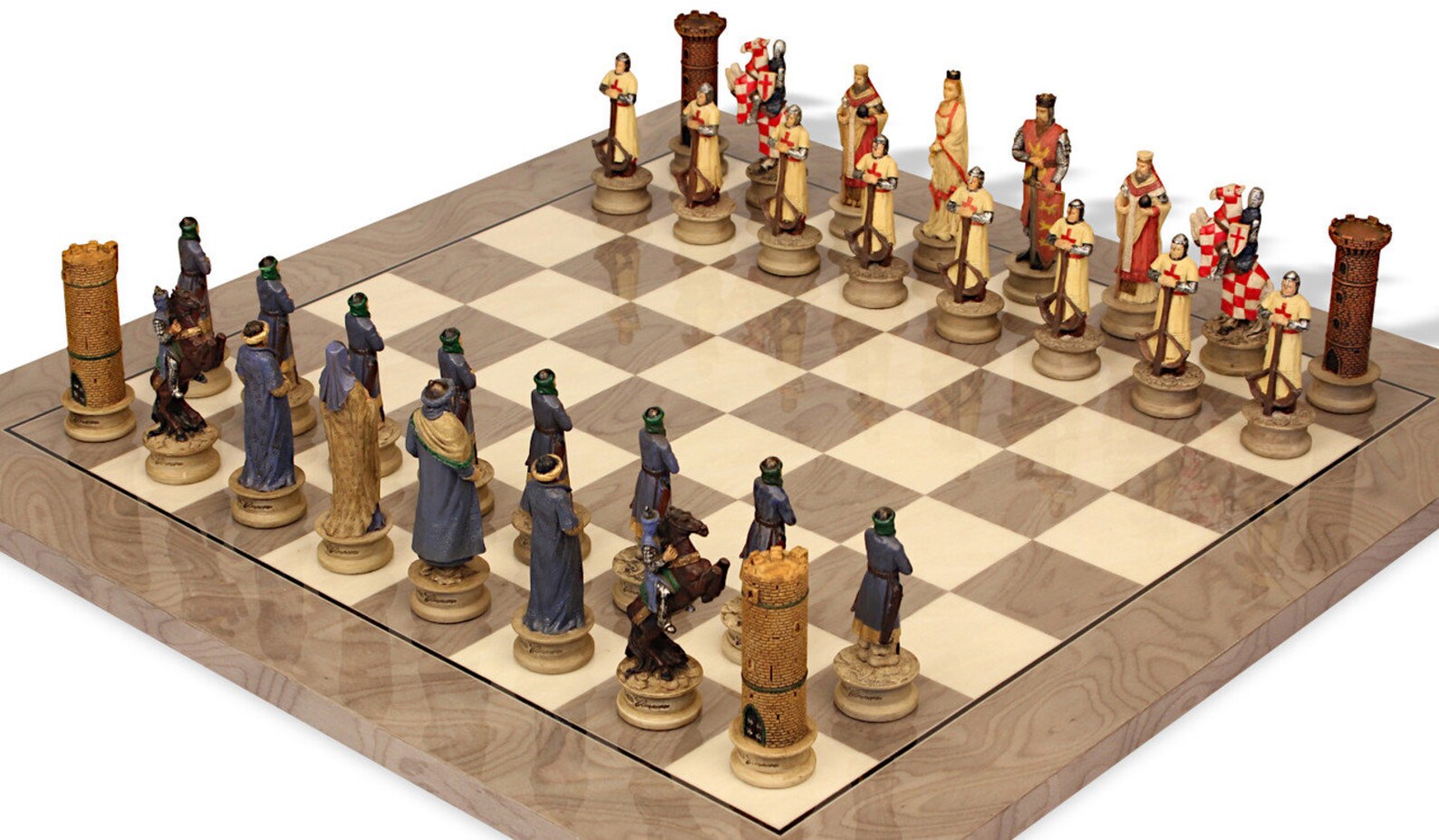 The Crusades Theme Chess Set With Gray & Erable High Gloss Deluxe Board ...