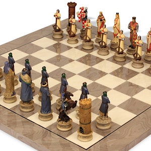 The Crusades Theme Chess Set With Gray & Erable High Gloss Deluxe Board ...