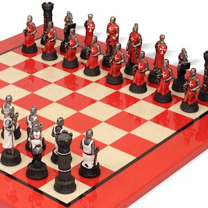 Templar Knights Theme Chess Set With Red & Erable Deluxe Chess Board - Etsy