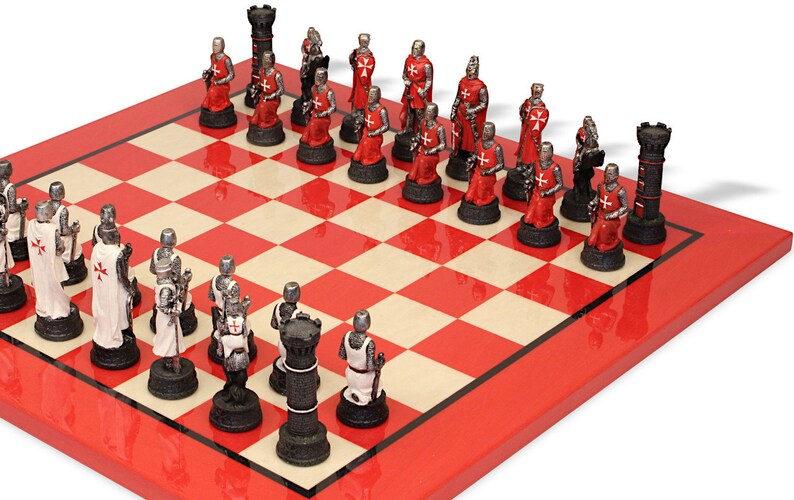 Templar Knights Theme Chess Set With Red & Erable Deluxe Chess Board - Etsy