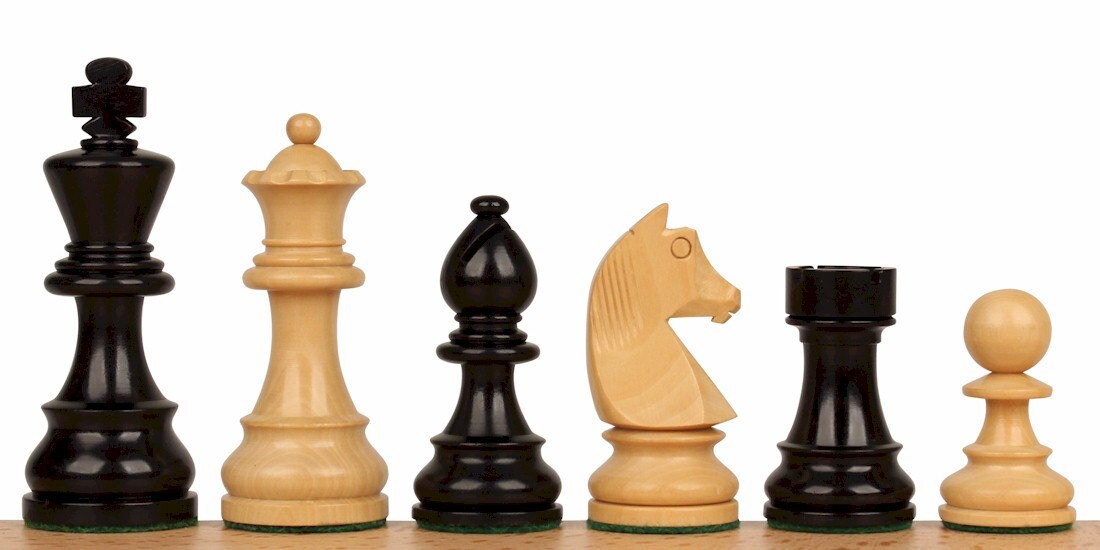 German Knight Series Chess Set - Ebonized & Boxwood Pieces - 3.75" King ...