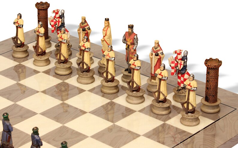 The Crusades Theme Chess Set With Gray & Erable High Gloss Deluxe Board ...