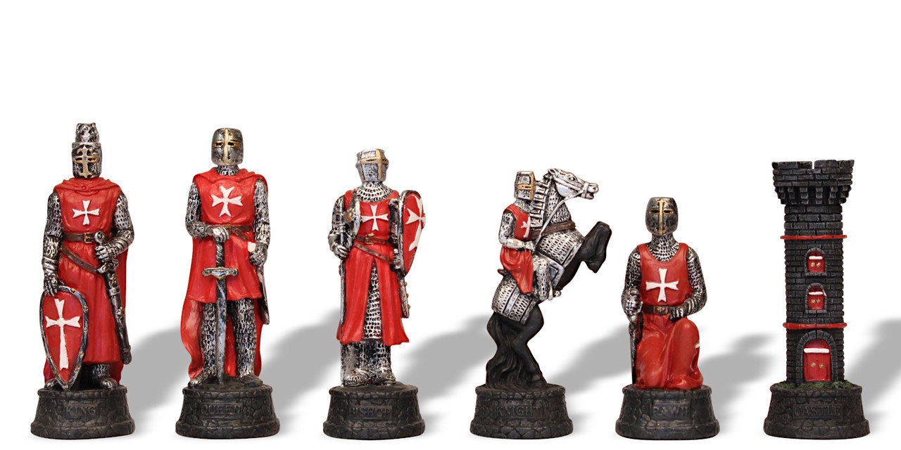 Templar Knights Theme Chess Set With Red & Erable Deluxe Chess Board - Etsy