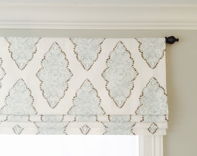 Lined Faux fake Roman Shade Valance Jacobean Floral Teal, Blue, Green ...
