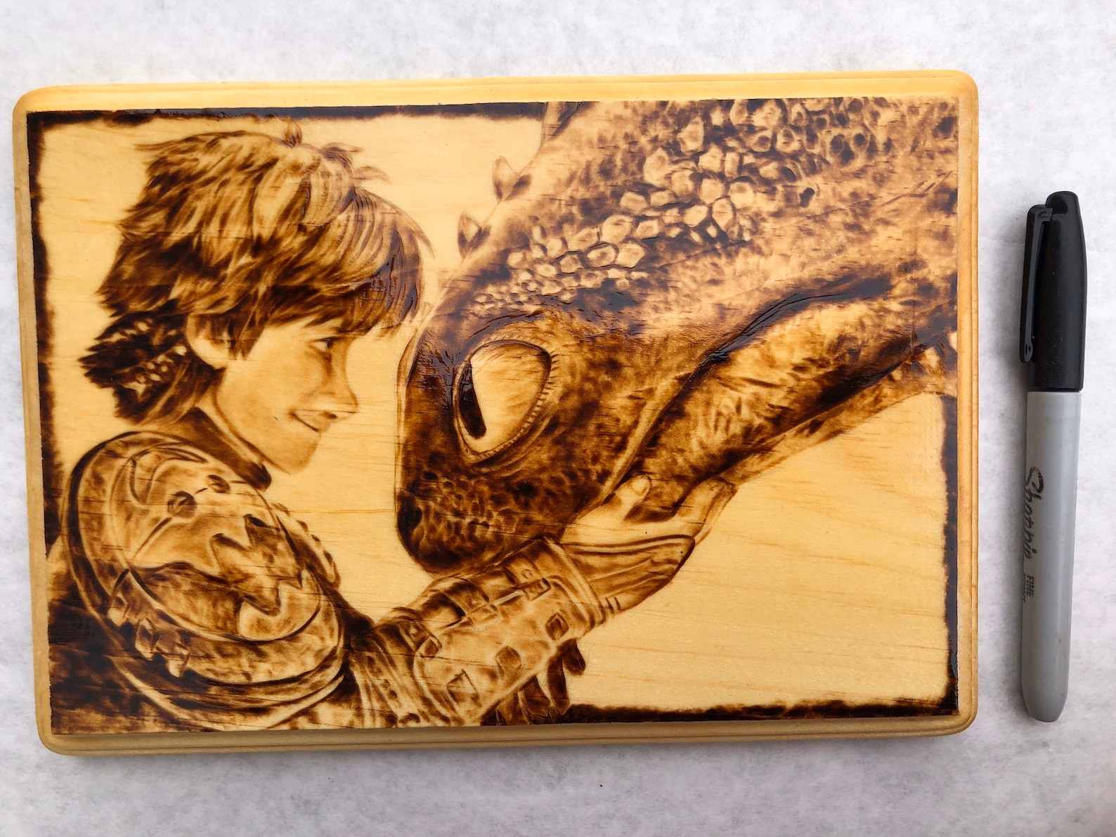 Hand-burned Hiccup and Toothless on Pine | Etsy