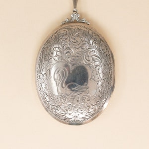 Vintage Sterling Locket, Massive Swan Locket 1950s Classic Sterling ...