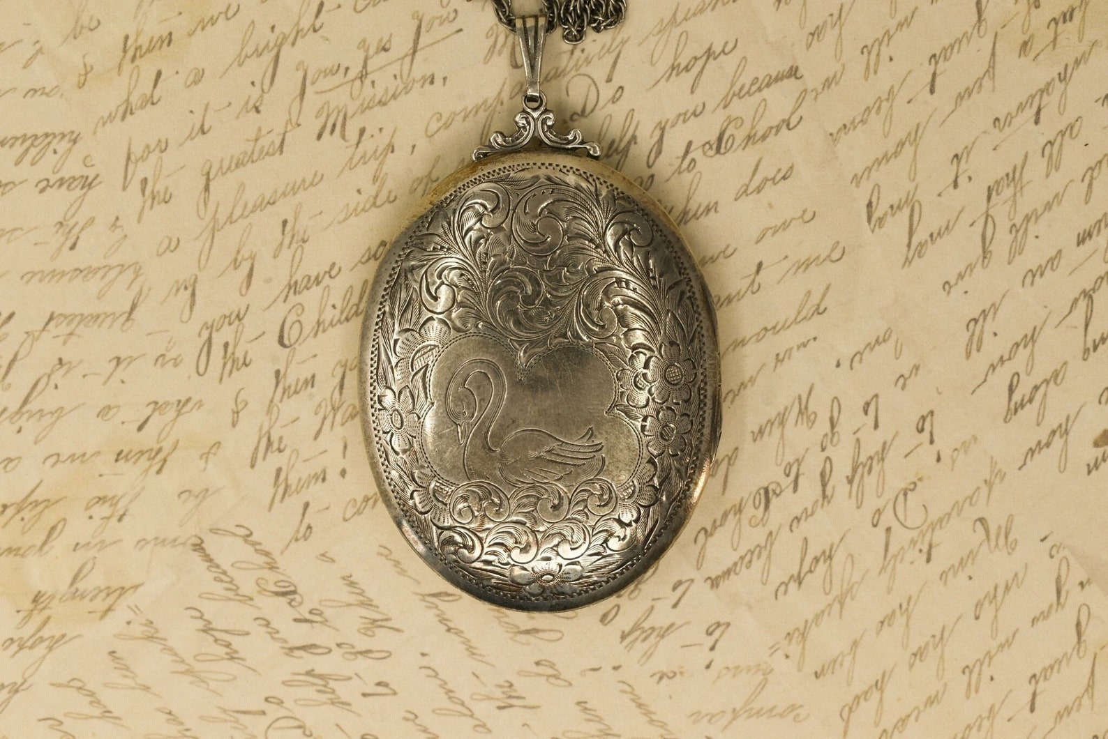 Vintage Sterling Locket Massive Swan Locket 1950s Classic | Etsy