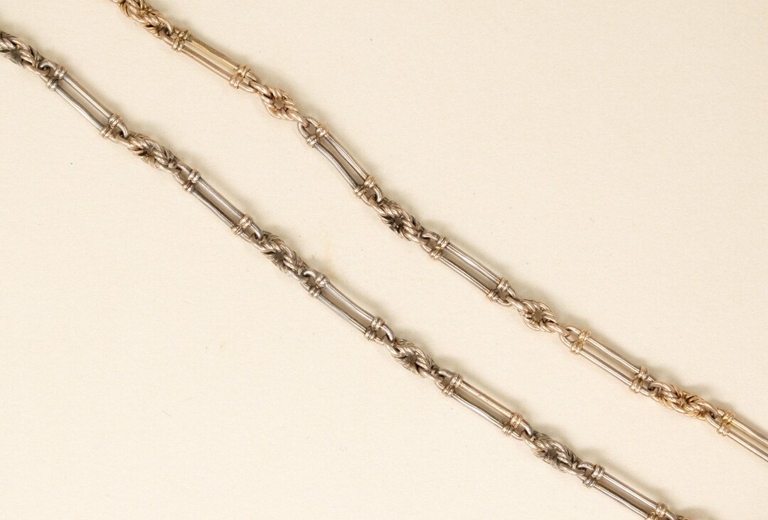 Antique 9k White & Yellow Gold Watch Chain 1900-1920s Solid Gold Watch ...