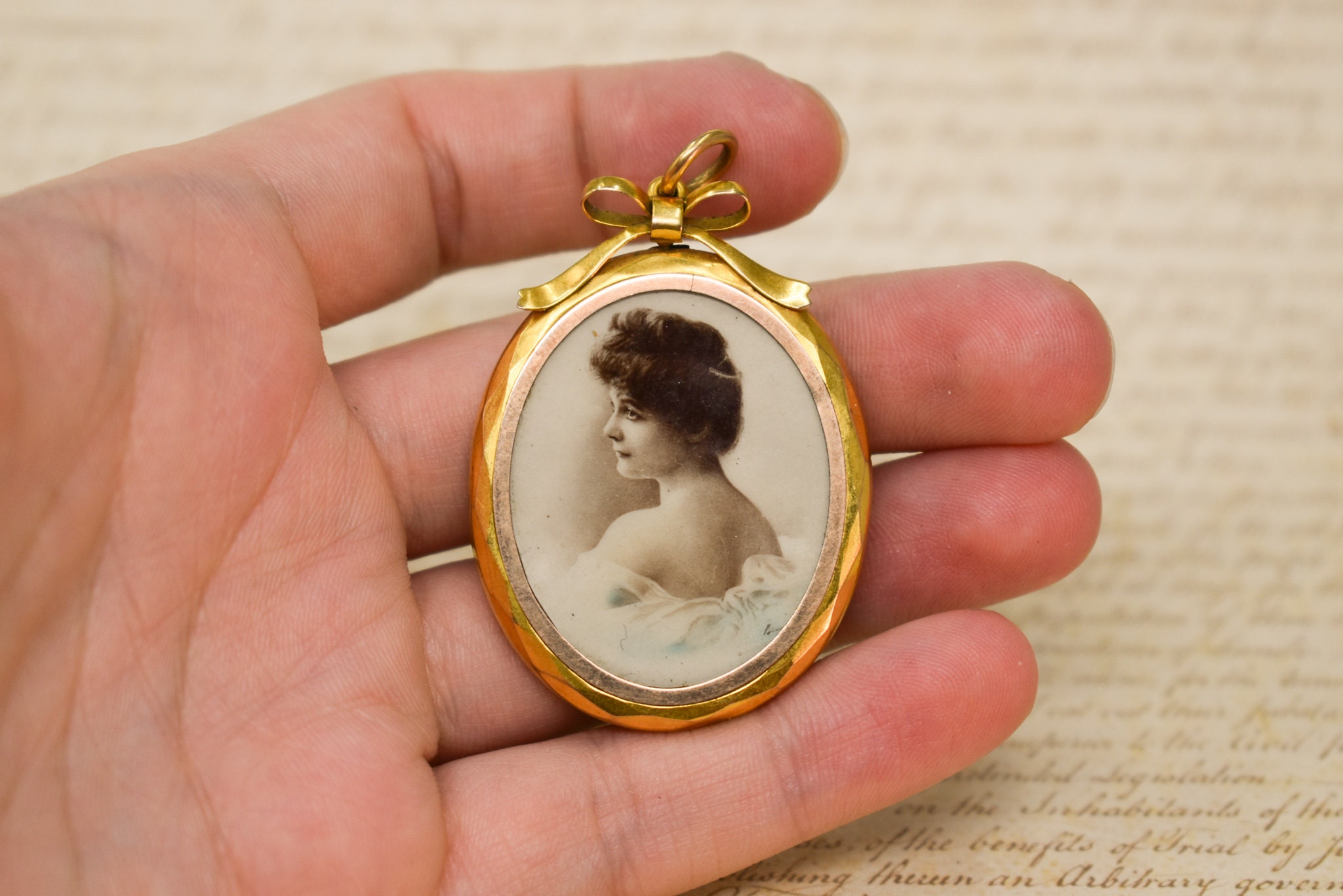 Medallón antiguo oro de 9k elegante oval 1900s Edwardian | Etsy