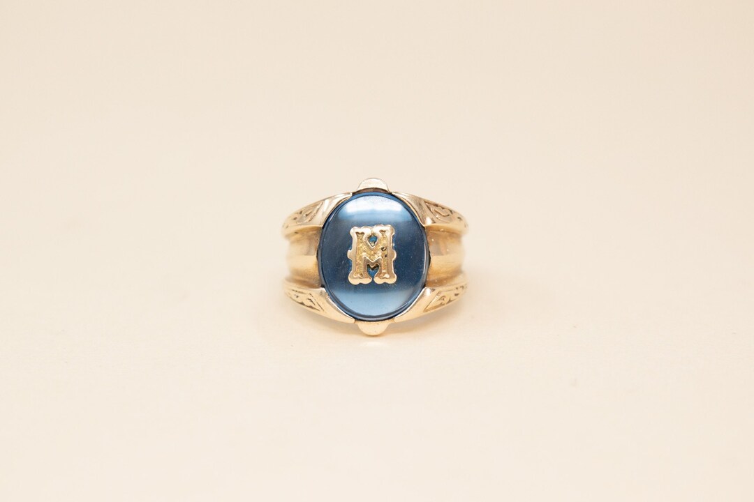Classic Vintage 10k Sapphire Signet Ring, M Ring, 1960s Mid Century ...