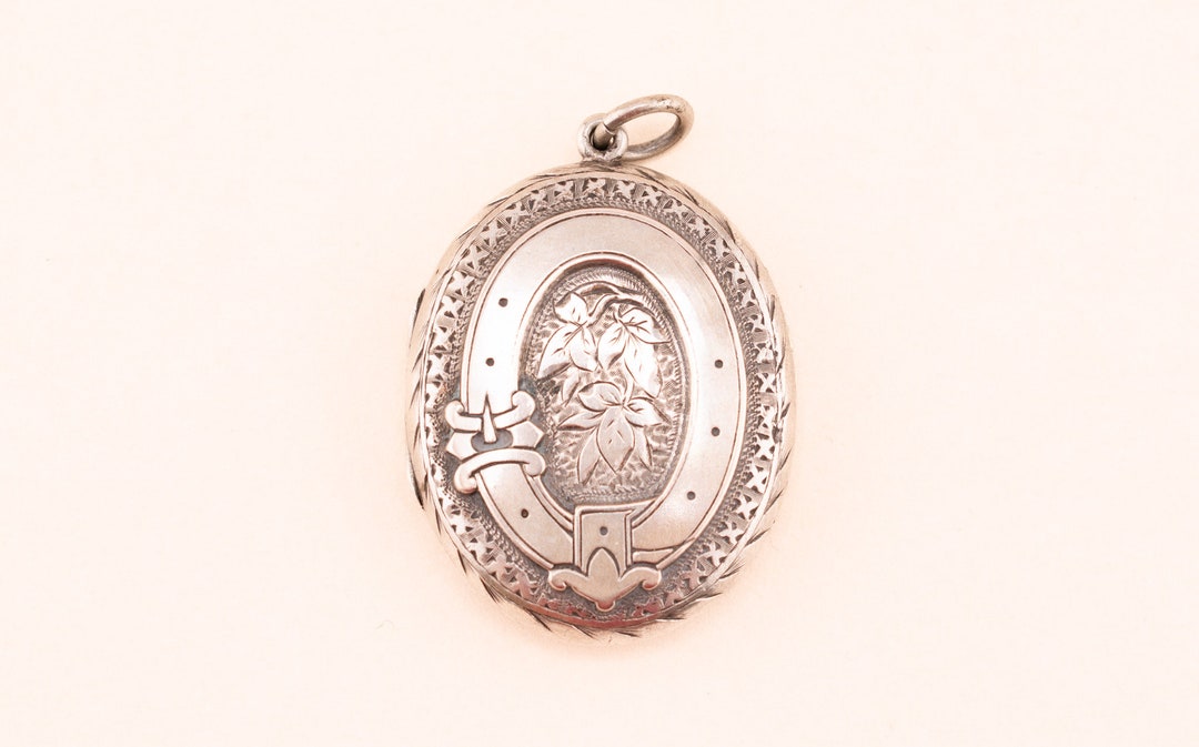 Antique Sterling Locket 1880s Victorian Locket, Buckle & Flower Motif ...