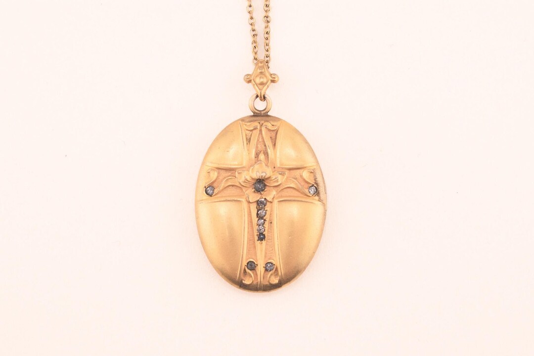 Antique Locket, Gold Filled, Flowers & Cross Locket - 1900 Edwardian ...