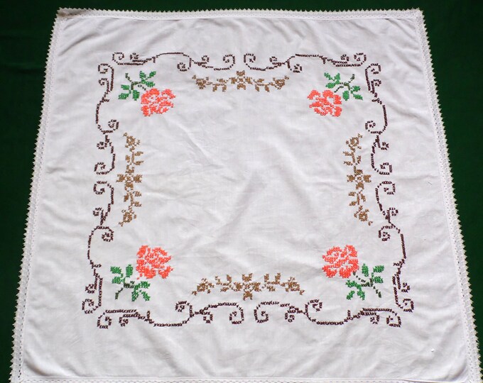 Vintage Cotton White Square Tablecloth With Lovely Handmade - Etsy