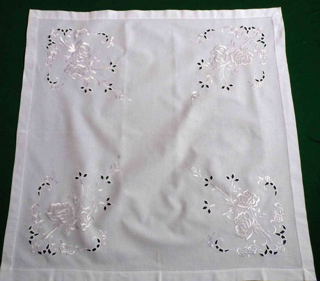 Vintage Cotton Square Tablecloth With Floral Embroidery Table Cloth ...