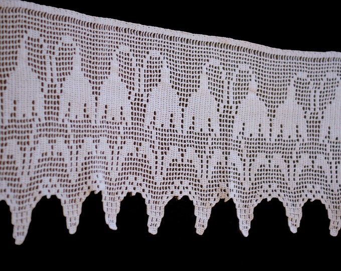 Long Vintage Crocheted Window Valance,snowdrops, Floral Pattern, Flower ...