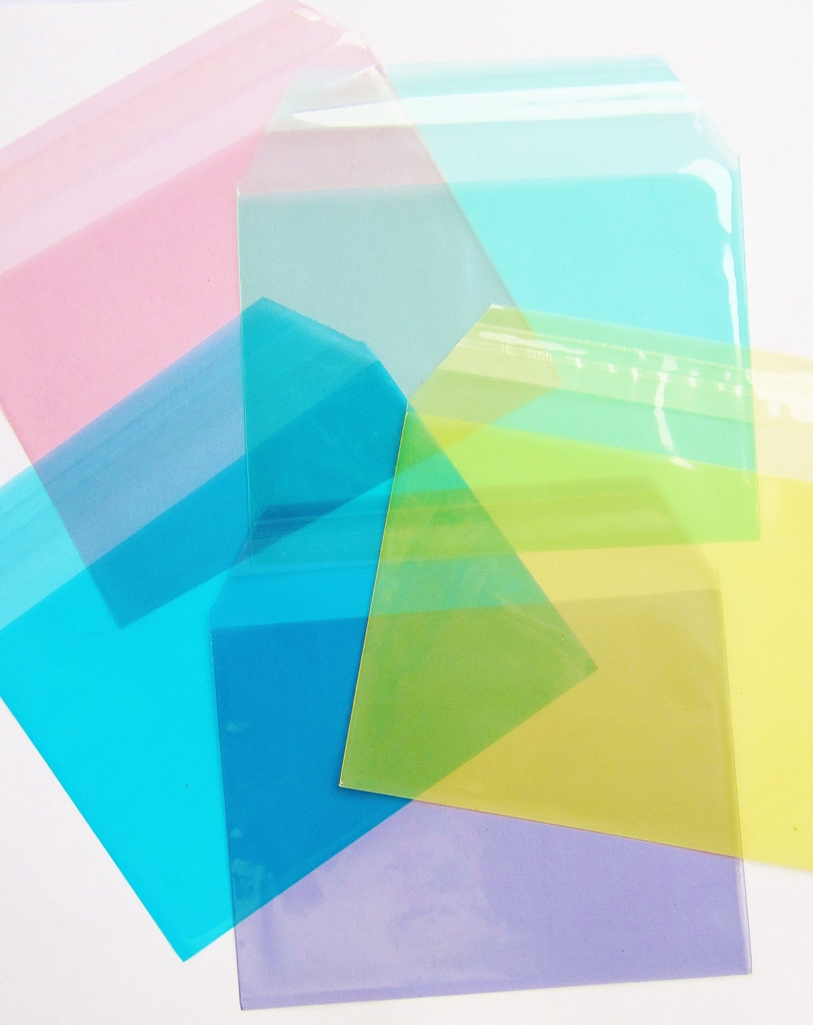 50 Clear Colored A2 Envelopes - 10 Each Pink Green Yellow Purple & Blue ...
