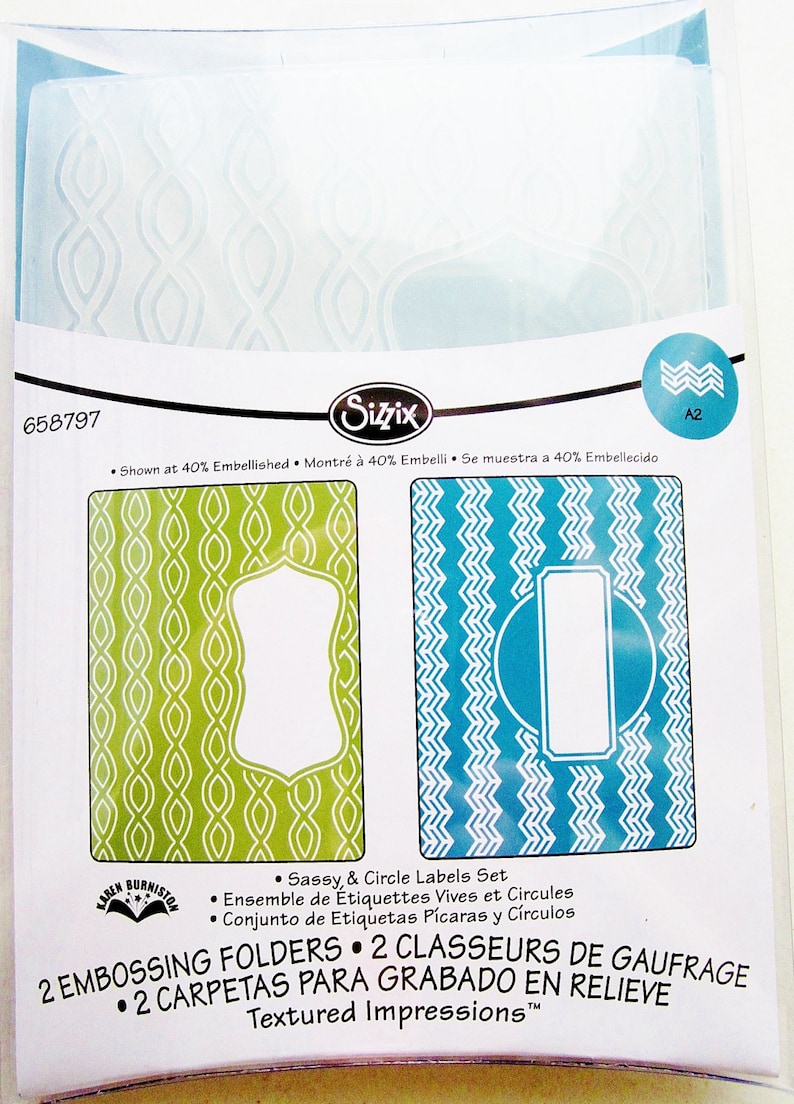 Sassy & Circles Label Folder Set 2 Pack Sizzix A2 Embossing Folders ...