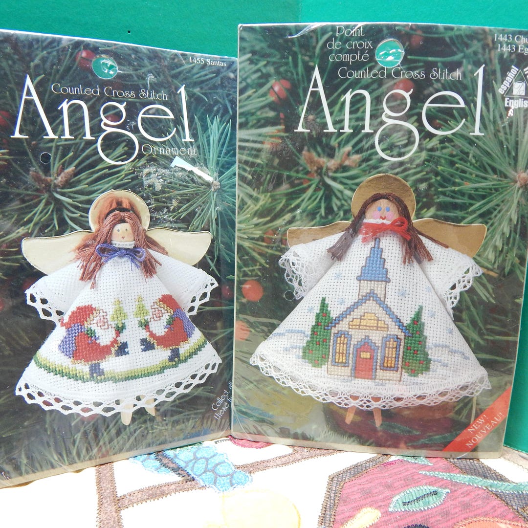 Clothes Pin Angels Counted Cross Stitch 3 3/4 X 3 3/4 6 Total NIP Sold ...