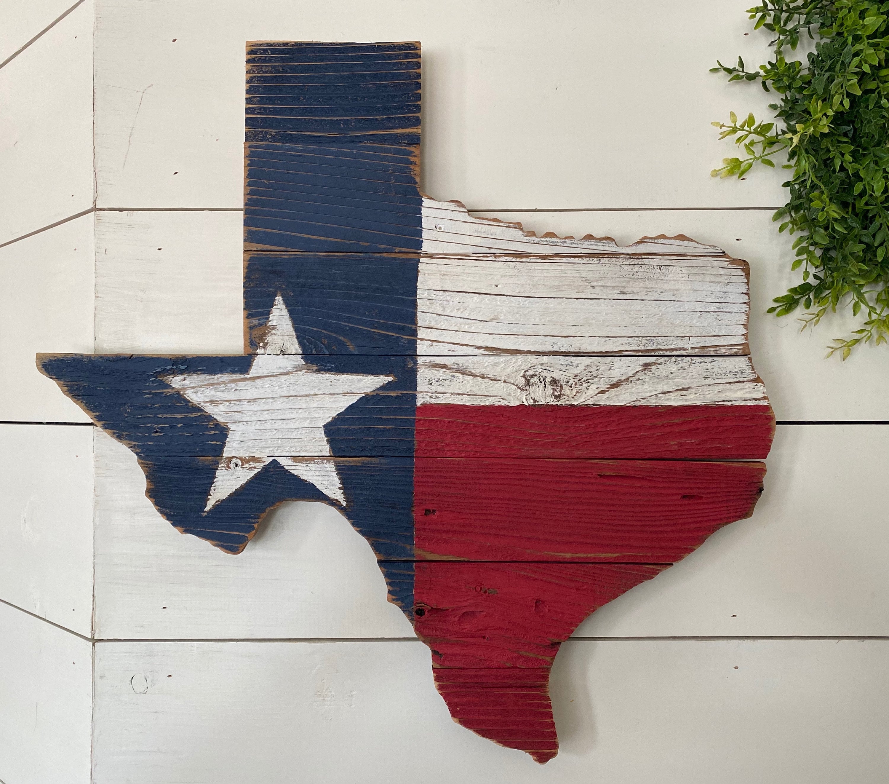 Rustic Wood Texas Flag Sign in the shape of Texas