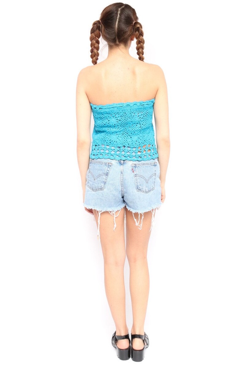 Vintage 90s Bright Blue Teal Crocheted Tube Top Hippie Boho | Etsy