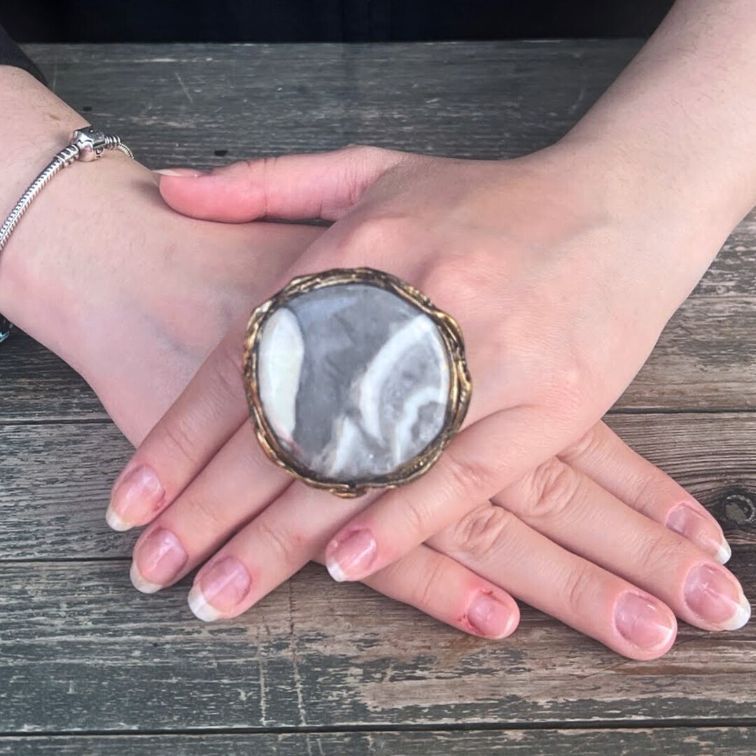 Chunky Gemstone Ring With Zebra Jasper: Oversized Large Statement ...
