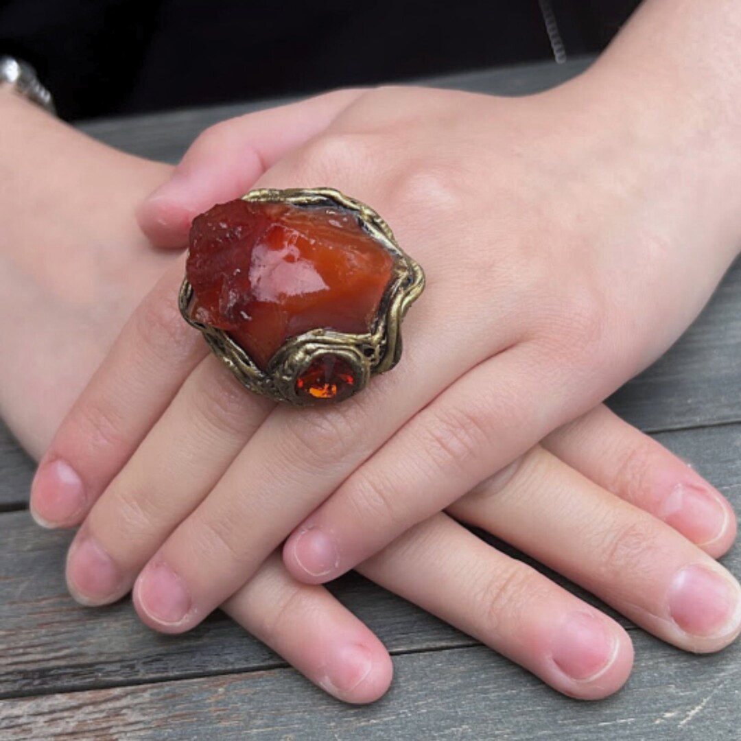 Raw Namibian Carnelian Large Stone Ring Big Chunky Cocktail - Etsy