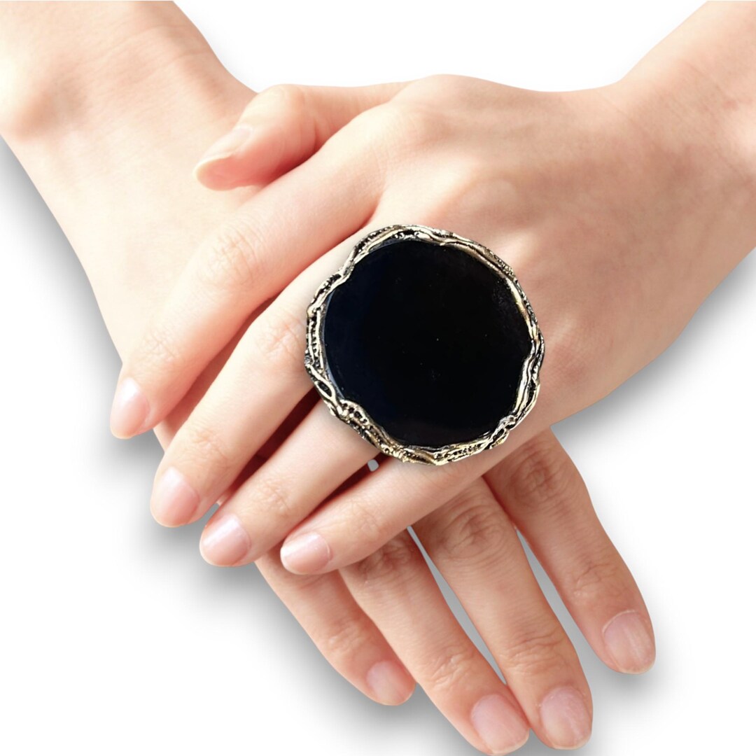 Oversized Obsidian Ring, Huge Chunky Stone Ring, Statement Round Ring ...