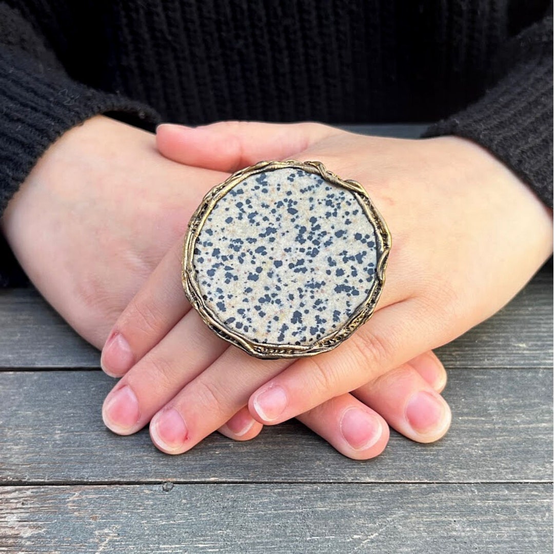 Dalmatian Jasper Stone Ring, Huge Chunky Stone Ring, Big Rings for ...