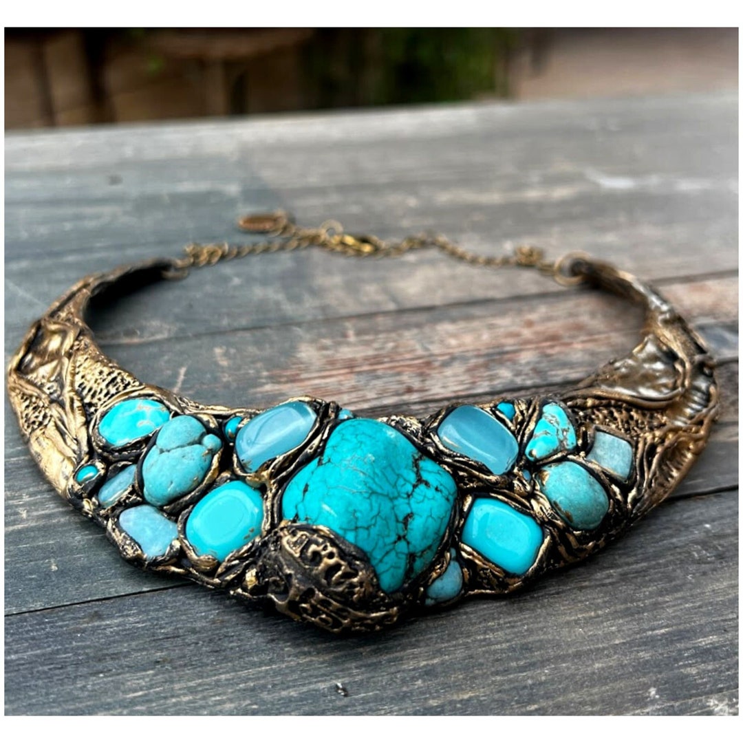 Turquoise Choker Collar, Chunky Necklace - Etsy
