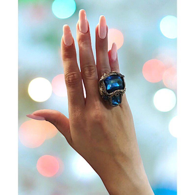 Teal Blue Big Crystal Ring Bold Extravagant Large Ring - Etsy