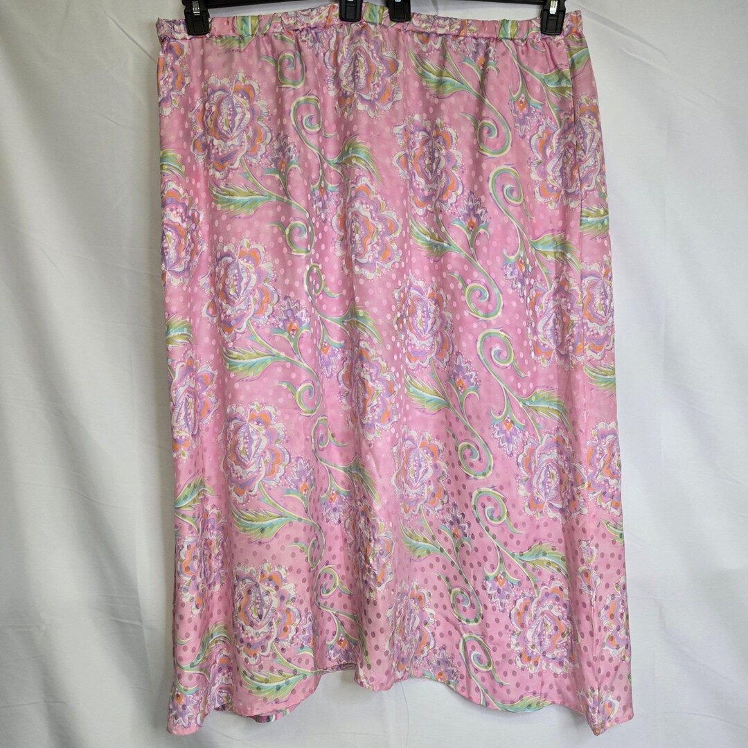 Falda vintage Bob Mackie de seda con estampado floral, color rosa ...