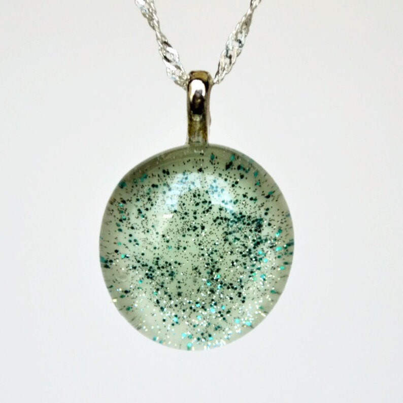 Painted Glass Glitter Pendant Sterling Silver Plated Twisted | Etsy