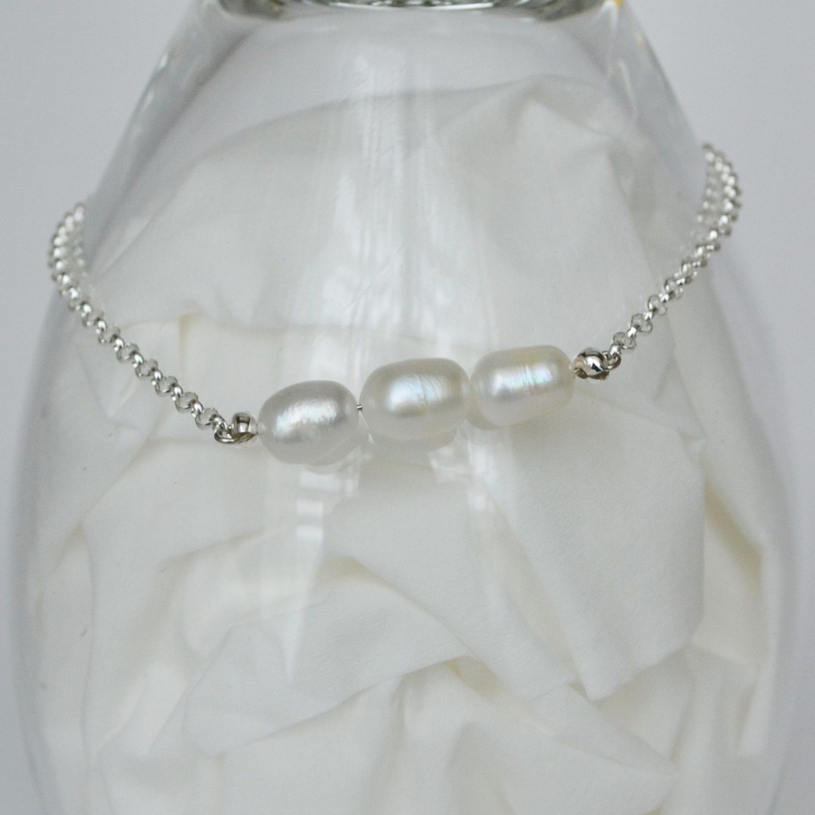 Freshwater Pearl Bracelet .925/10 Sterling Silver filled | Etsy