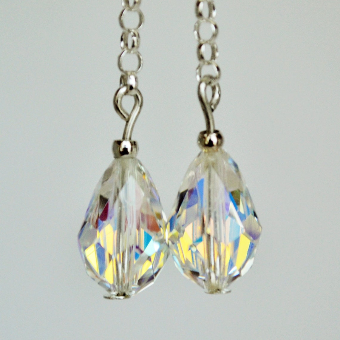 Crystal Clear Silver Dangle Earrings - Etsy Canada