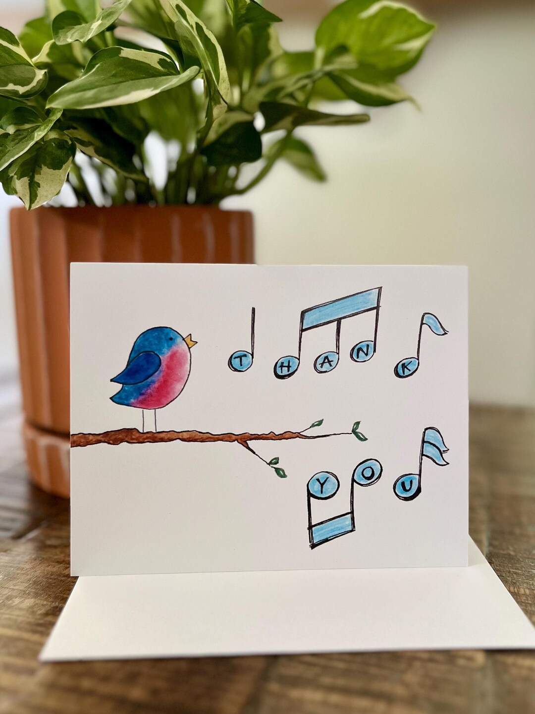 Thank You Card/cheery Bluebird Watercolor to Say 'thank You'/hand ...