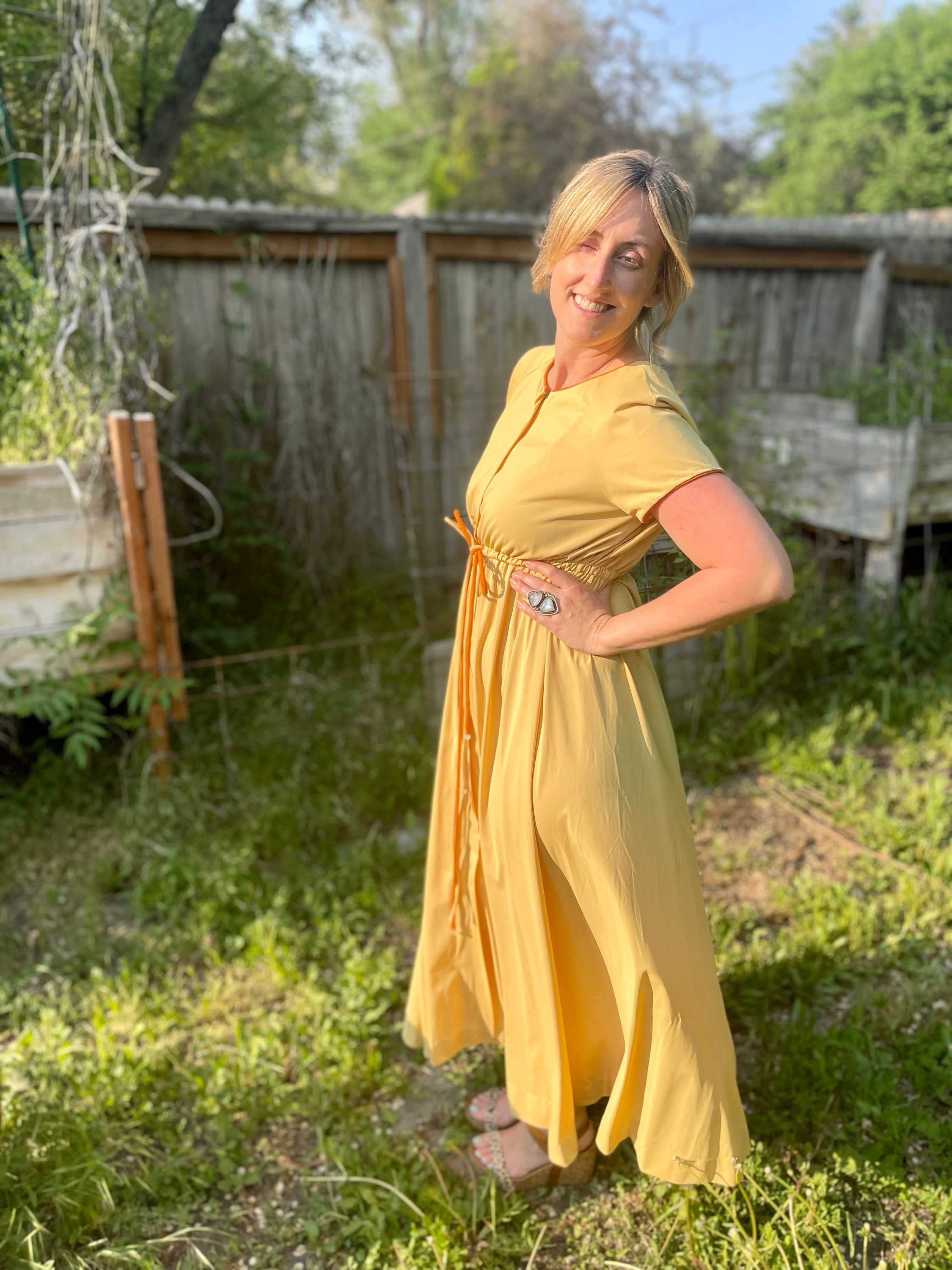 Vintage 70s Yellow Maxi Slip Dress • Bohemian Kaftan, M - Etsy