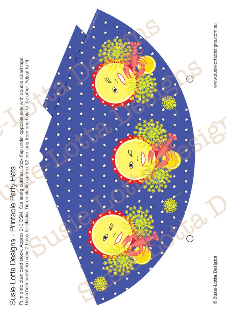 Winking Full Moon - Crayfish Party Theme - Party Hat - Printable PDF ...