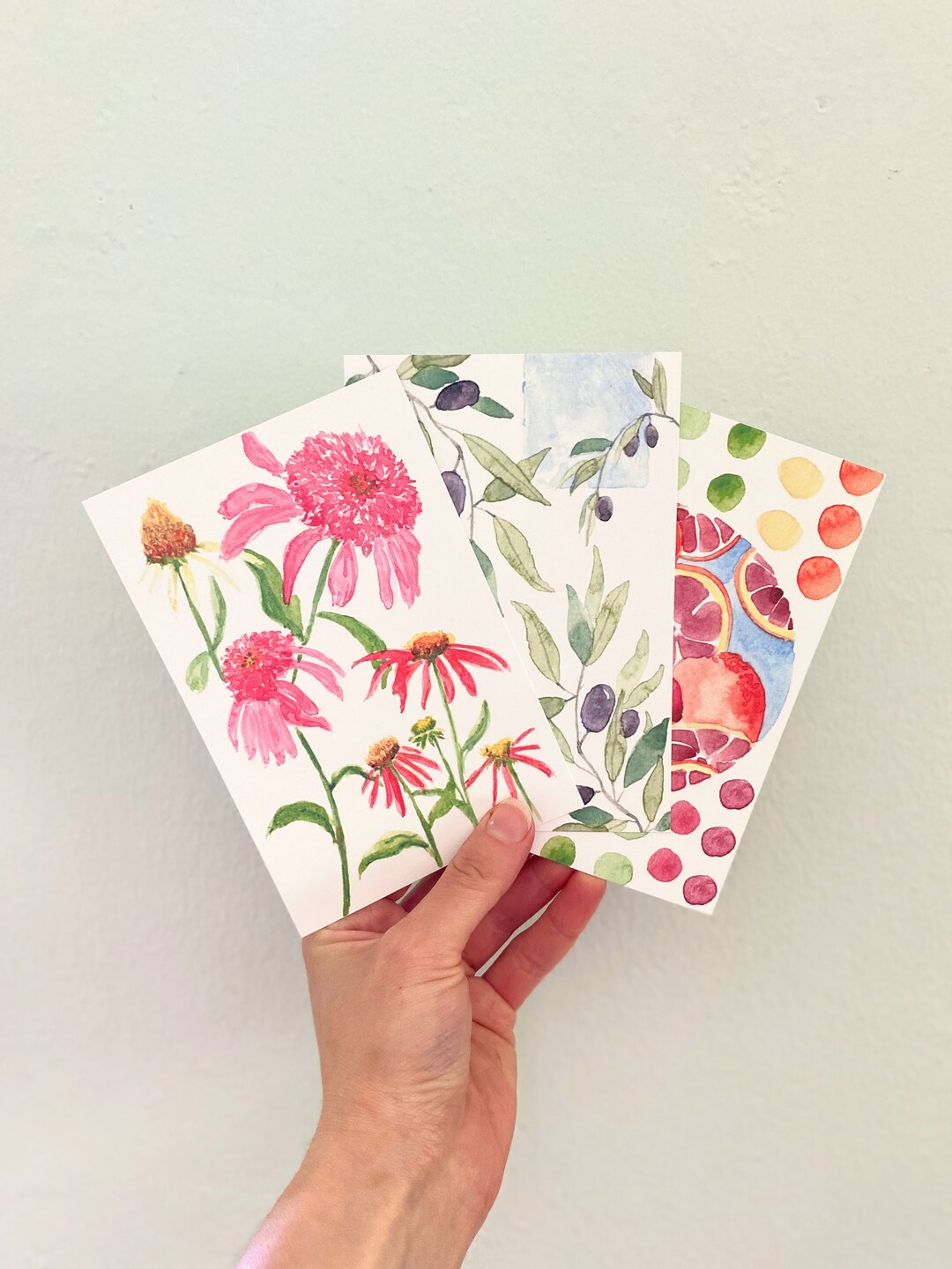 Watercolor Postcard Set | Original Artwork | Coneflower | Oranges ...