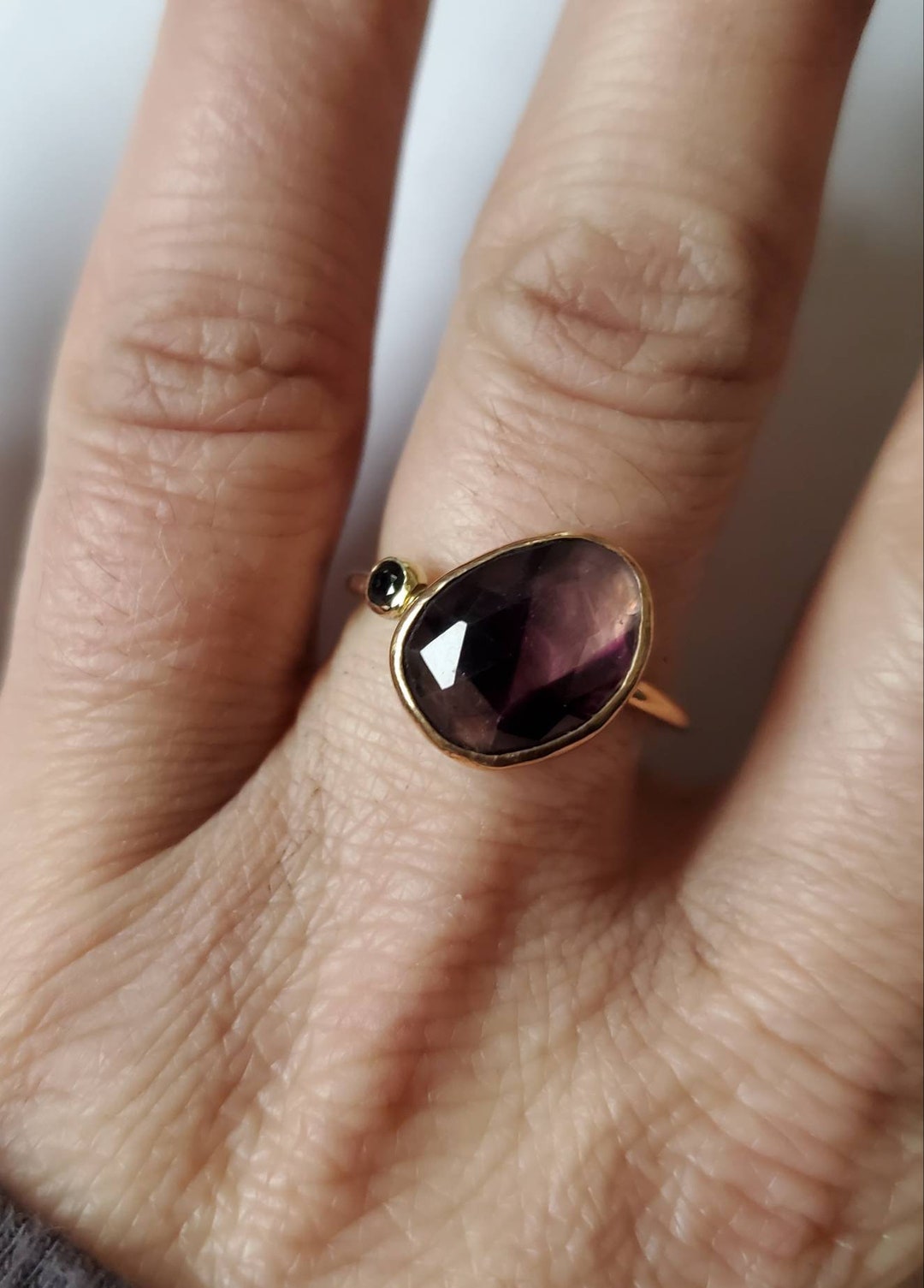 Modern Asymmetric Gold Filled Bicolor Amethyst & Black Spinel Stackable ...