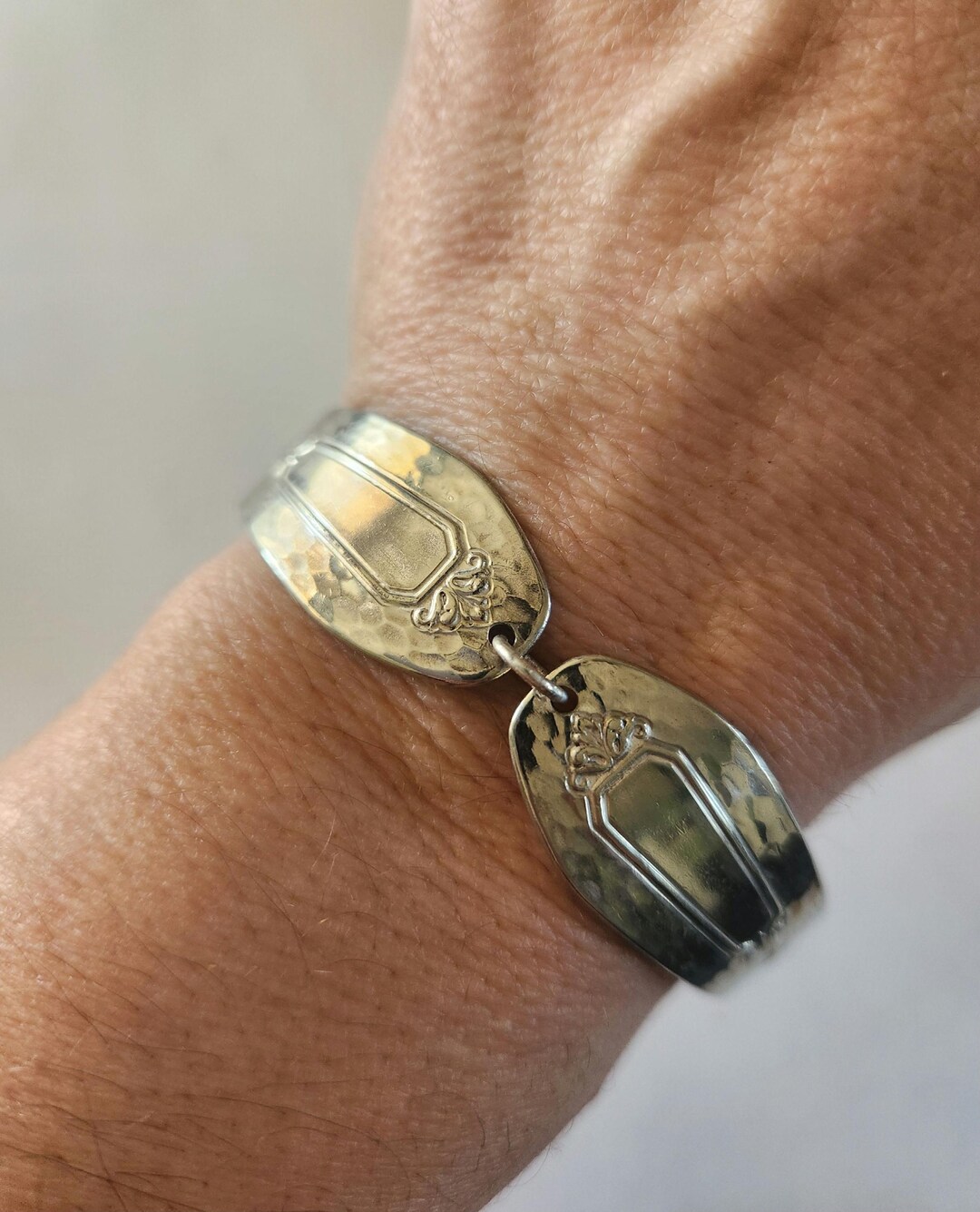 Geometric Hammered Silver Plated Silverware Spoon Cuff Bracelet - Etsy