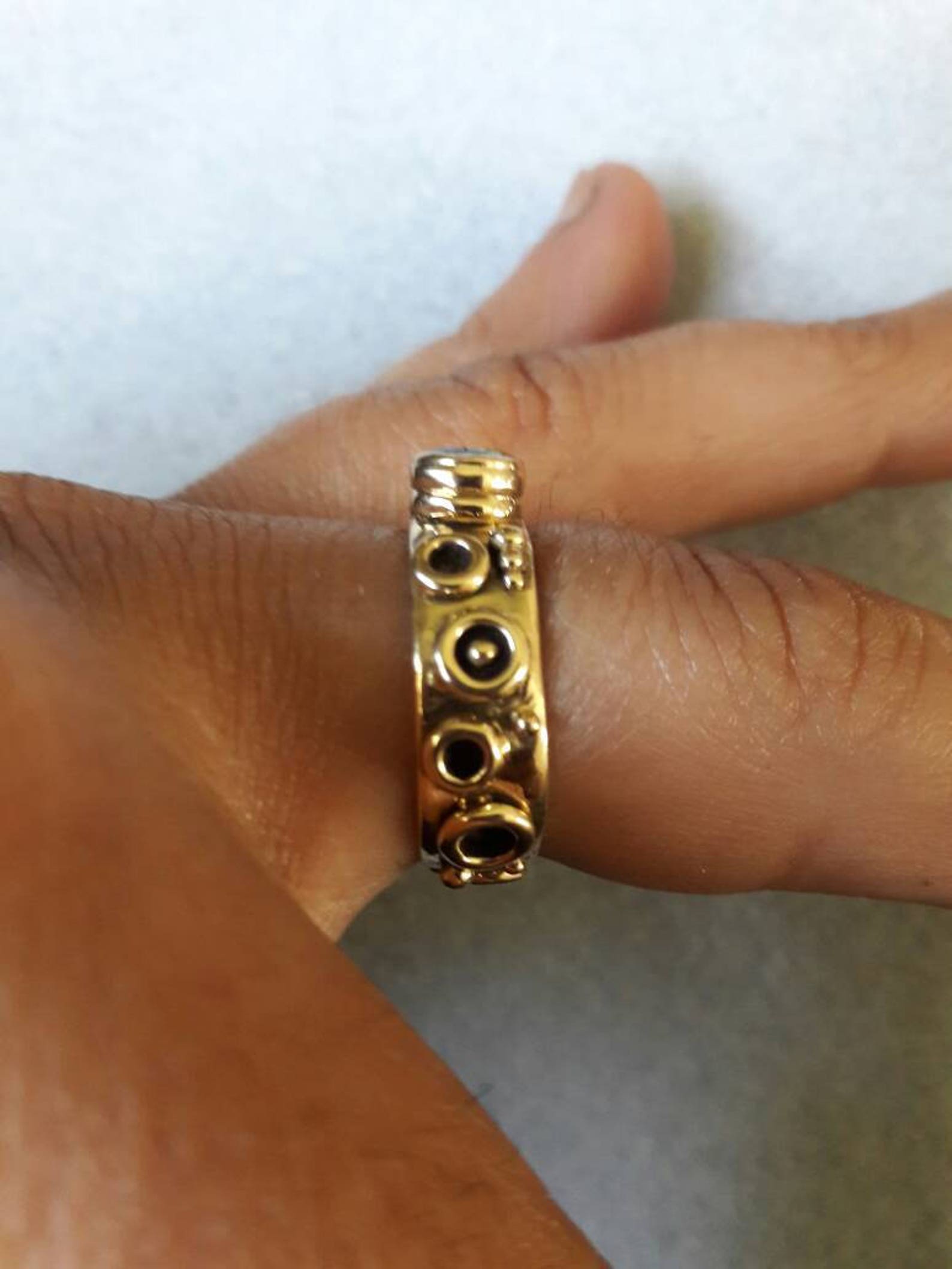Solid 14kt Yellow Gold Moldavite & Black Spinel Bubble Circle Ring - Etsy