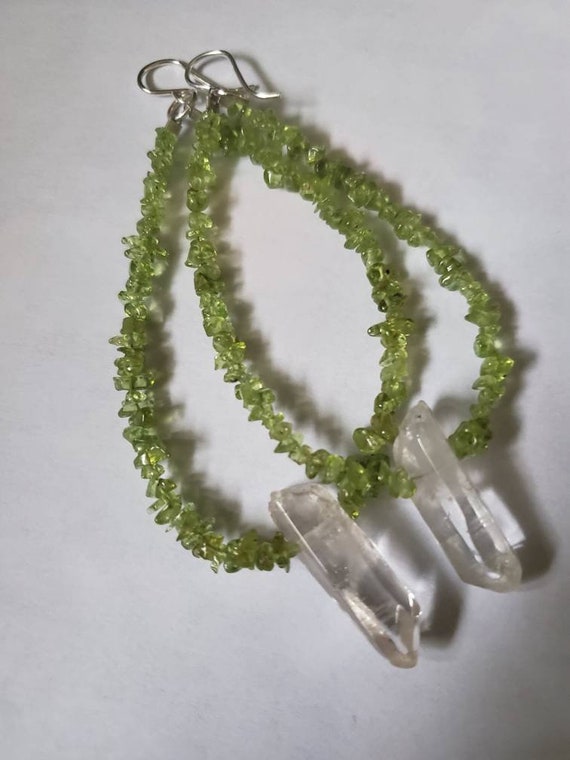 Long Beaded Boho Raw Quartz Crystal & Peridot Statement | Etsy
