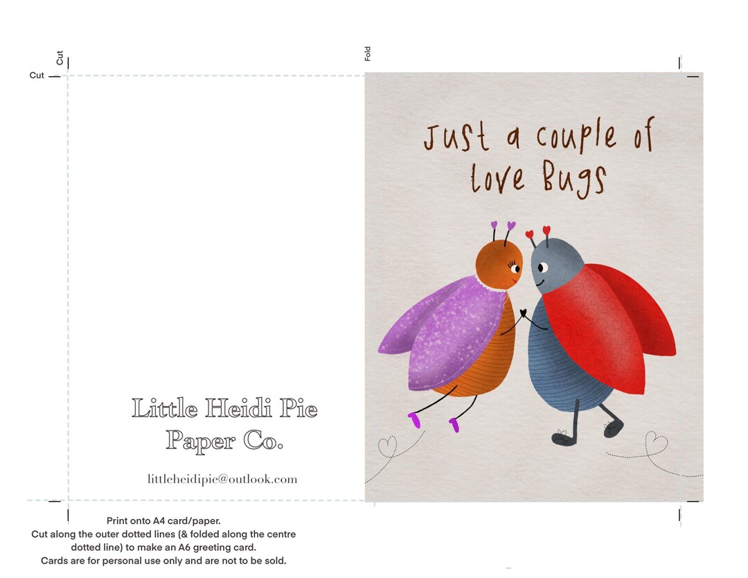 Printable Love Bug Couple Valentines Day Card Digital Download - Etsy