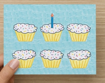 Print at Home Birthday Card Cupcake Candle Instant Download Happy ...