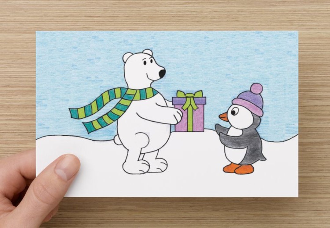 Set of 10 Polar Bear & Penguin Holiday Cards - Etsy