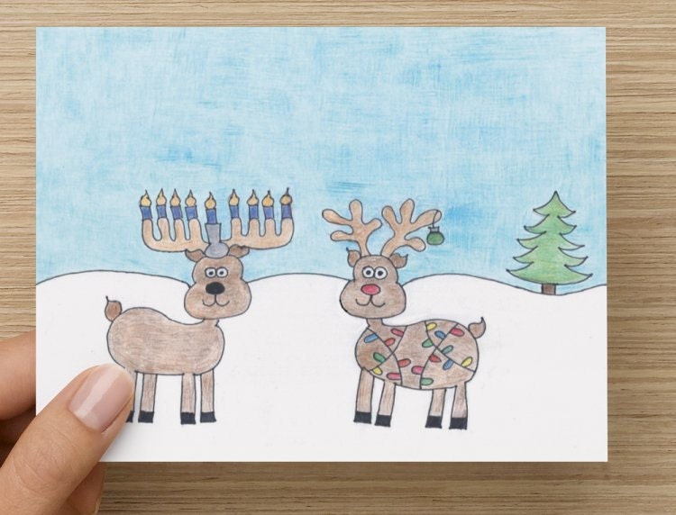 Set of 10 Christmas & Hanukkah Reindeer Holiday Greeting Cards - Etsy