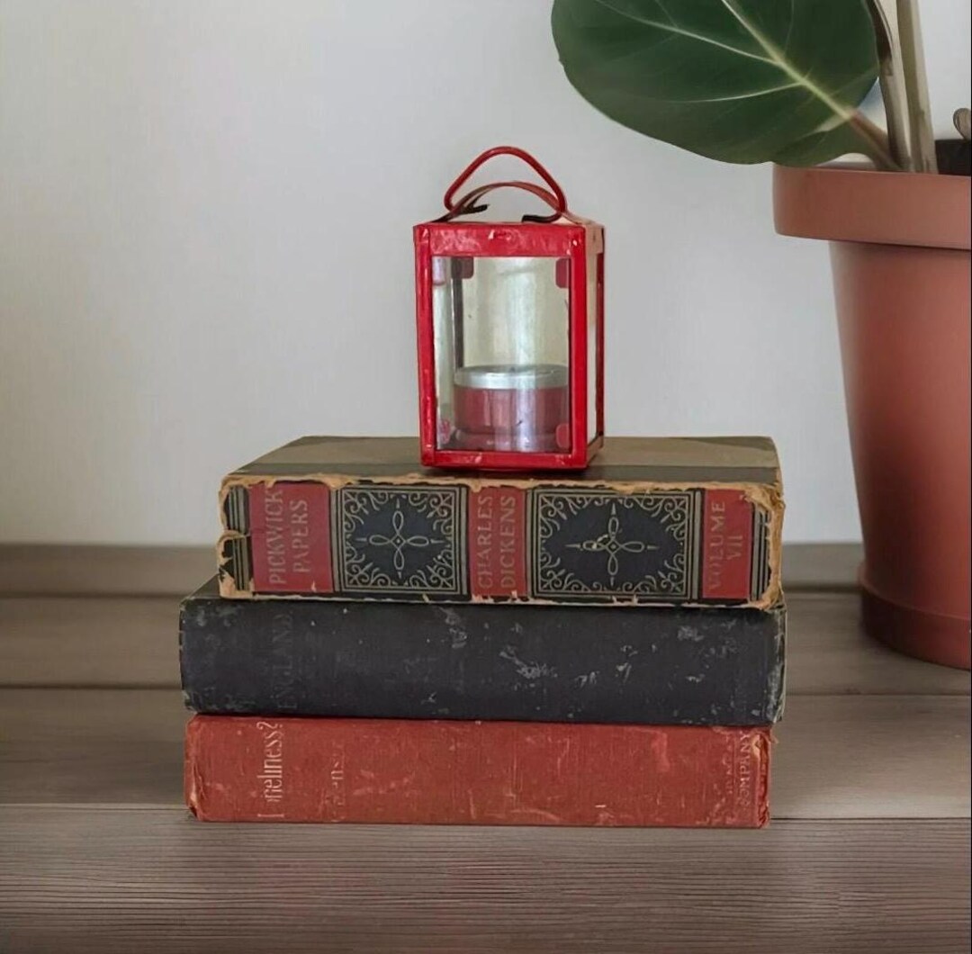 Vintage Shades of Black and Red Books Book Bundle Staging Props Instant ...